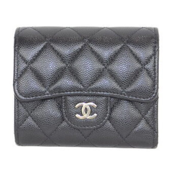 CHANEL | Bags | Chanel Compact Trifold Wallet Black Caviar Skin Mini ...